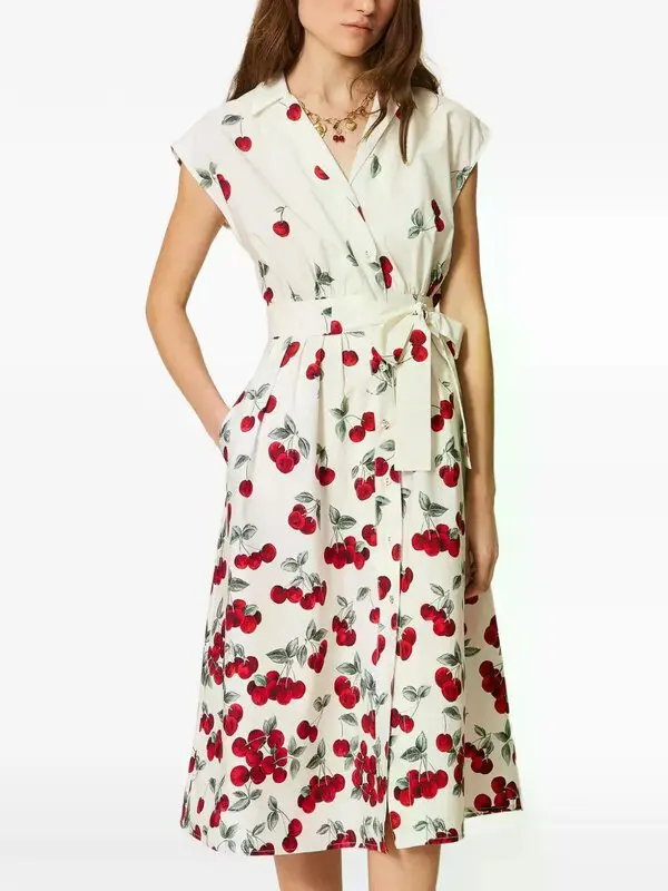 TWINSET Cotton Poplin Midi Dress With Cherry Print