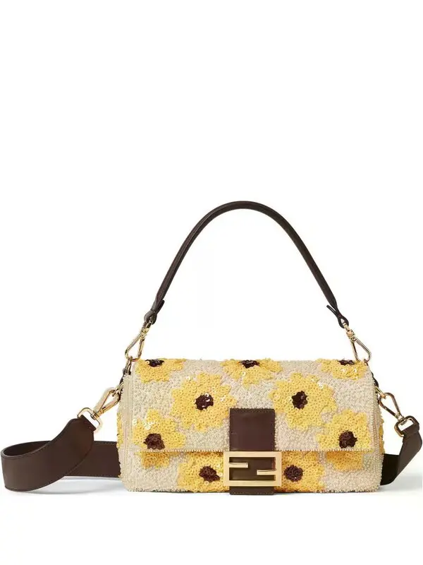 Fendi Floral Embellished Shoulder Bag - Neutrals