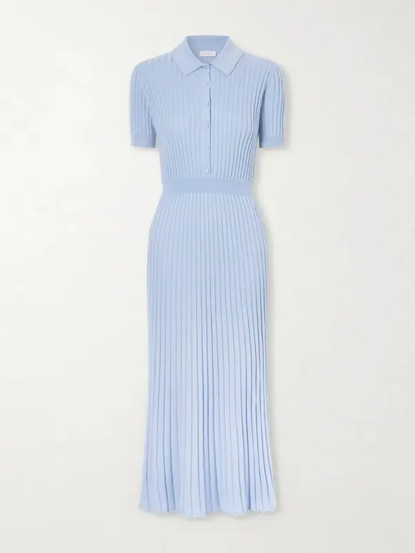 Gabriela Hearst Amor Ribbed Silk And Cashmere-blend Midi Dress - Blue