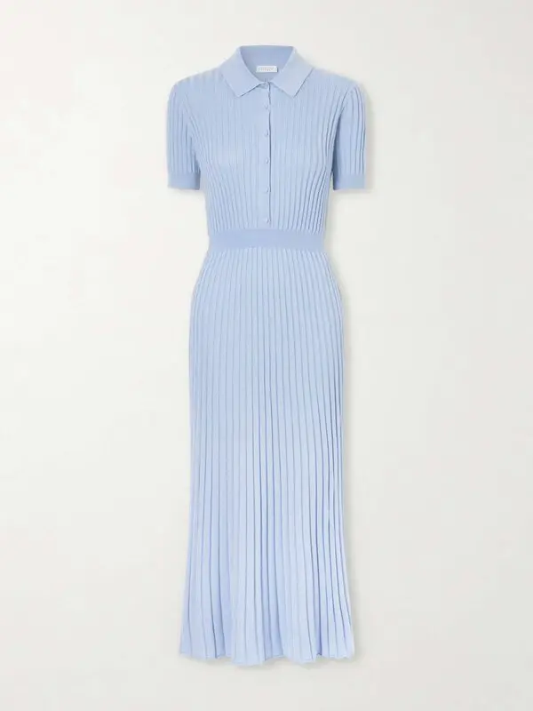 Gabriela Hearst Amor Ribbed Silk And Cashmere-blend Midi Dress - Sky Blue
