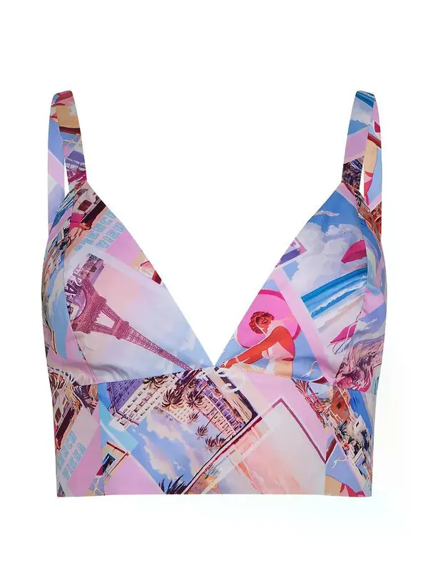 L'Agence Kaori V-neck Printed Bralette - Pink