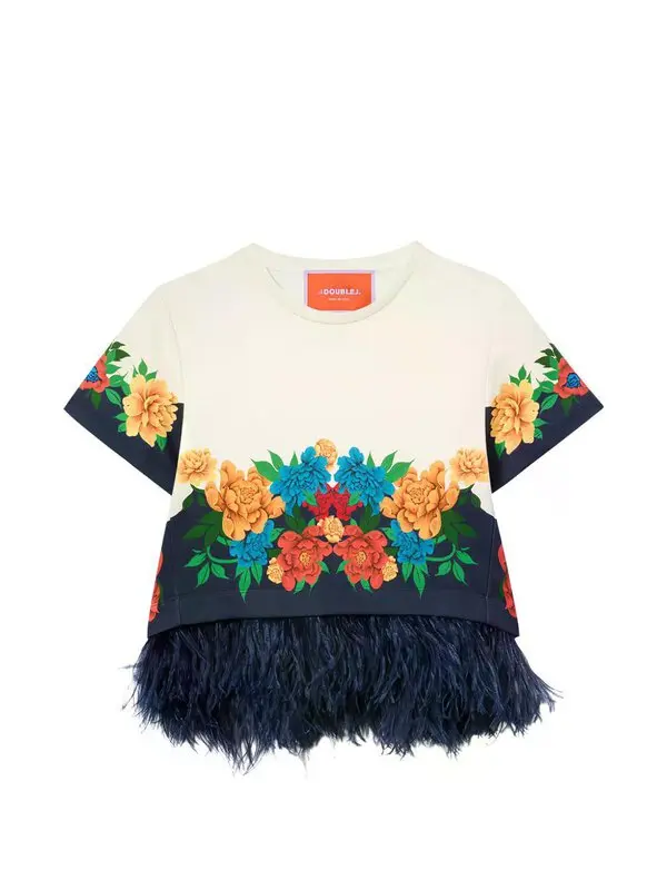 La DoubleJ Floral Feather T-shirt - Neutrals
