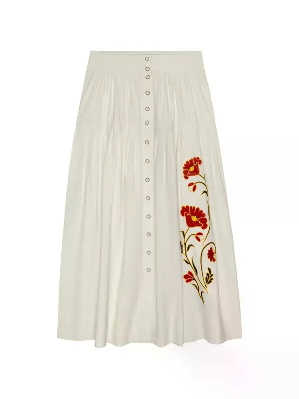 The Great. Button Floral Skirt - Neutrals