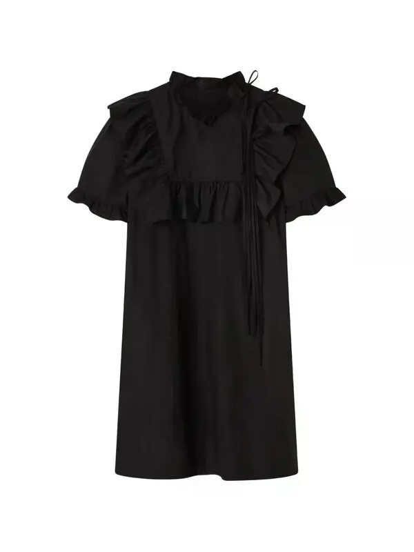 LEE MATHEWS Ruffled Tie Mini Dress - Black
