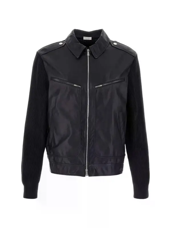 Brunello Cucinelli Leather Panelled Jacket - Black