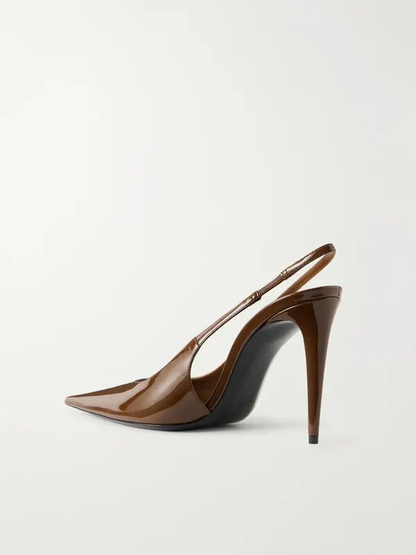 Saint Laurent Guermantes Patent Leather Slingback Pumps - Brown