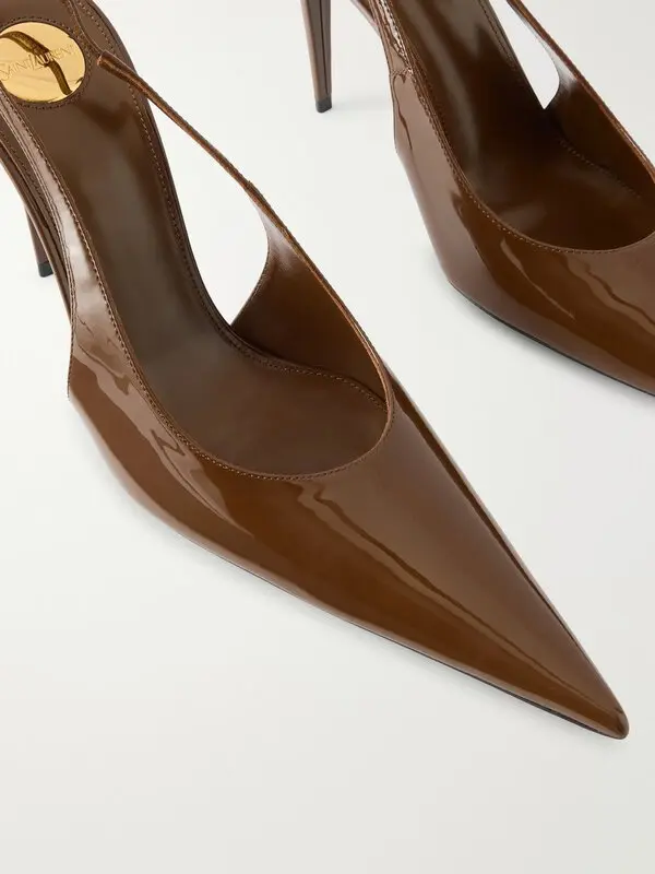 Saint Laurent Guermantes Patent Leather Slingback Pumps - Brown