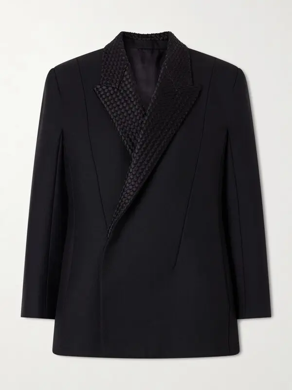 Bottega Veneta Intrecciato Satin-trimmed Wool And Mohair-blend Blazer - Black