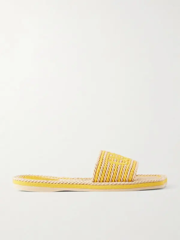 Chloé Embroidered Striped Cord Slides - Yellow