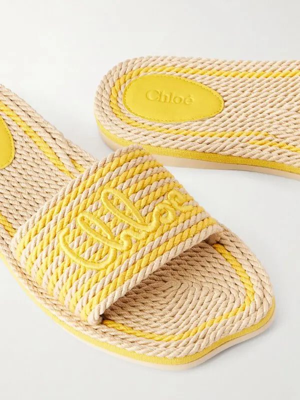 Chloé Embroidered Striped Cord Slides - Yellow