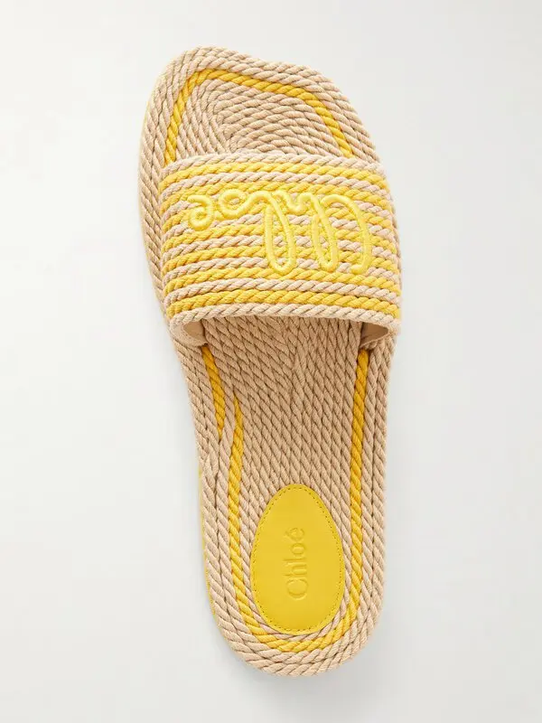 Chloé Embroidered Striped Cord Slides - Yellow
