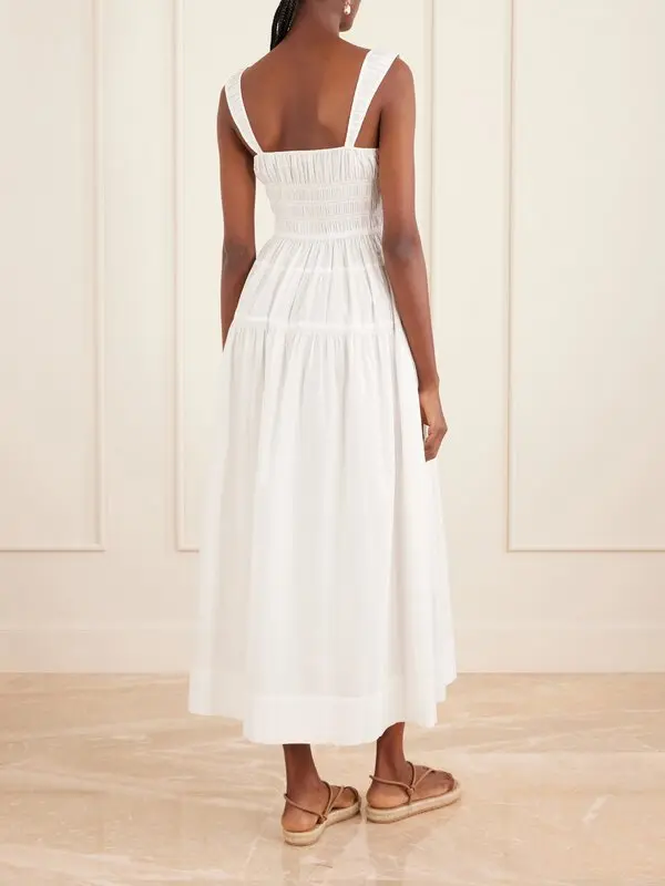 DÔEN Clover Shirred Organic Cotton-poplin Midi Dress - White