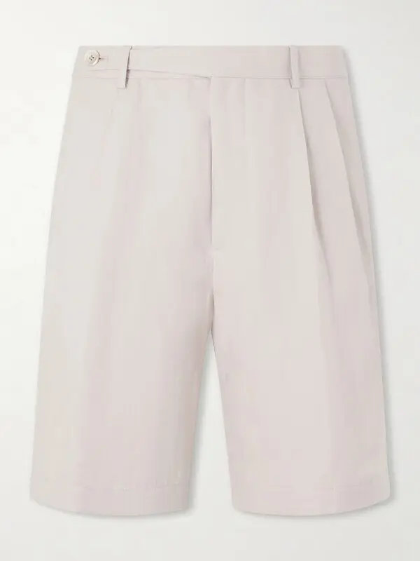 Brunello Cucinelli Wide-leg Pleated Linen And Cotton-blend Shorts - Neutrals