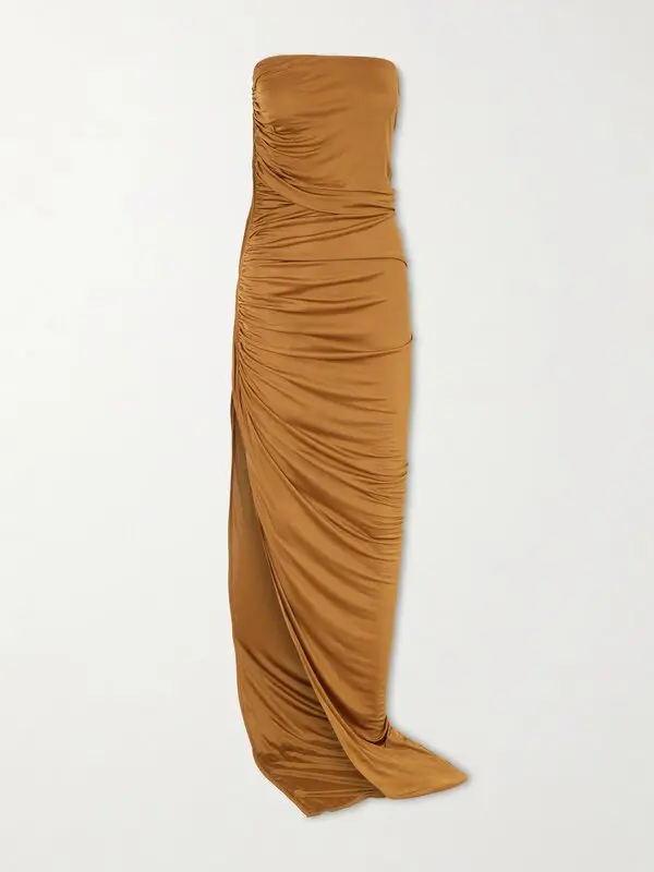Rick Owens Edfu Strapless Gathered Stretch-jersey Gown - Gold