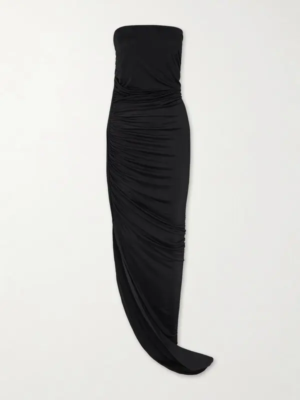 Rick Owens Edfu Strapless Gathered Stretch-jersey Gown - Black