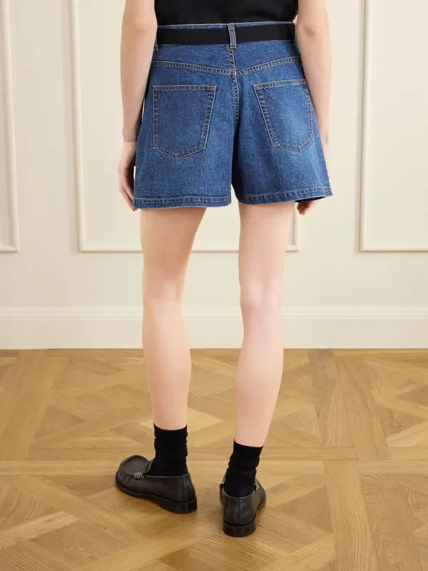 Sacai Belted Wool-trimmed Denim Shorts