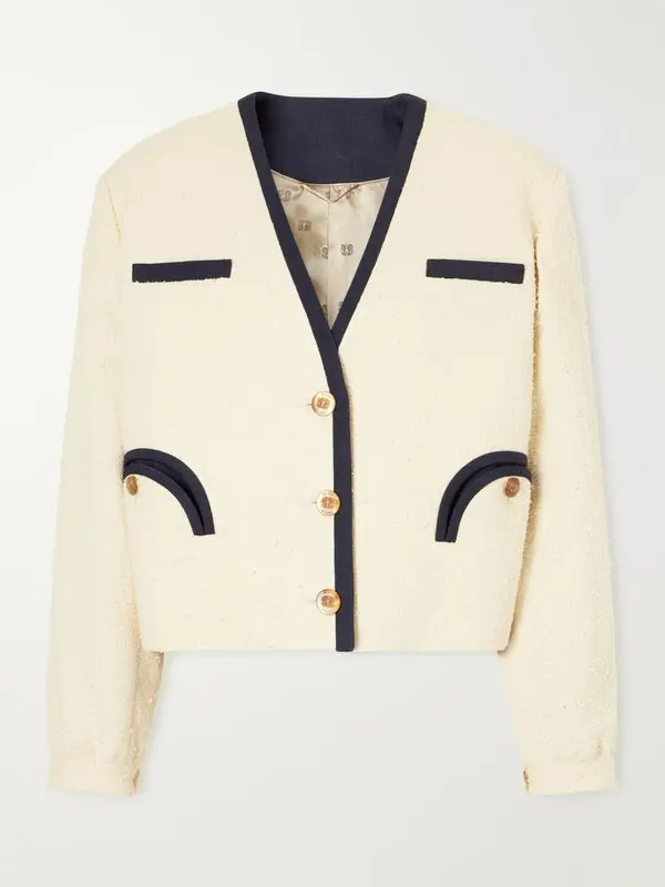 BLAZÉ MILANO Orinda Riviera Cropped Cotton-blend Bouclé Blazer - Neutrals