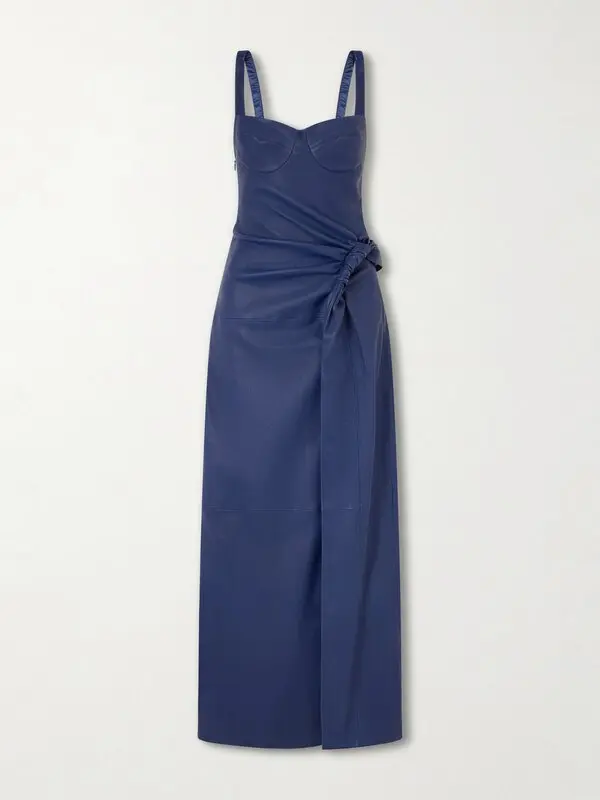 Simkhai Lyle Draped Leather Midi Dress