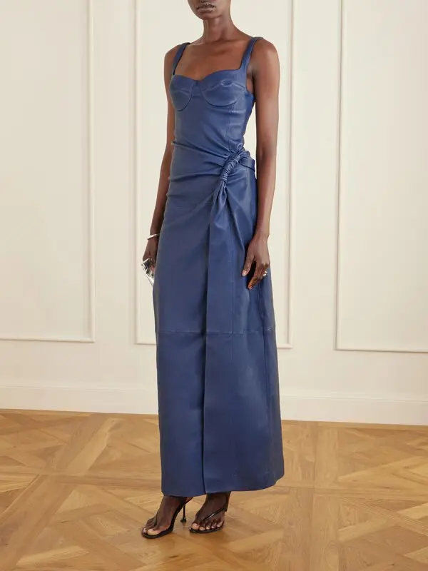 Simkhai Lyle Draped Leather Midi Dress