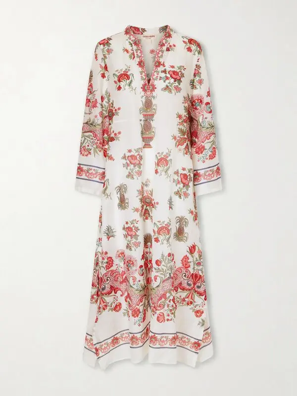 EMPORIO SIRENUSE Giada Floral-print Cotton-voile Kaftan - Red