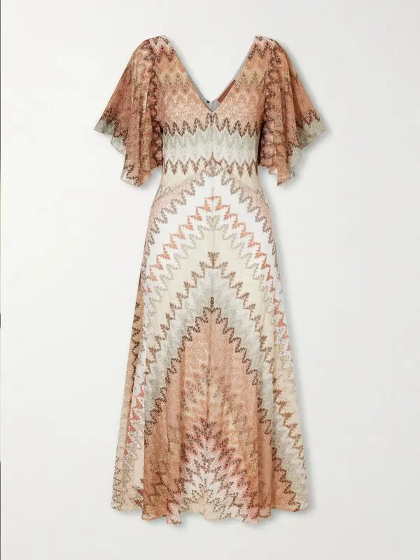 Missoni Striped Metallic Crochet-knit Midi Dress - Brown
