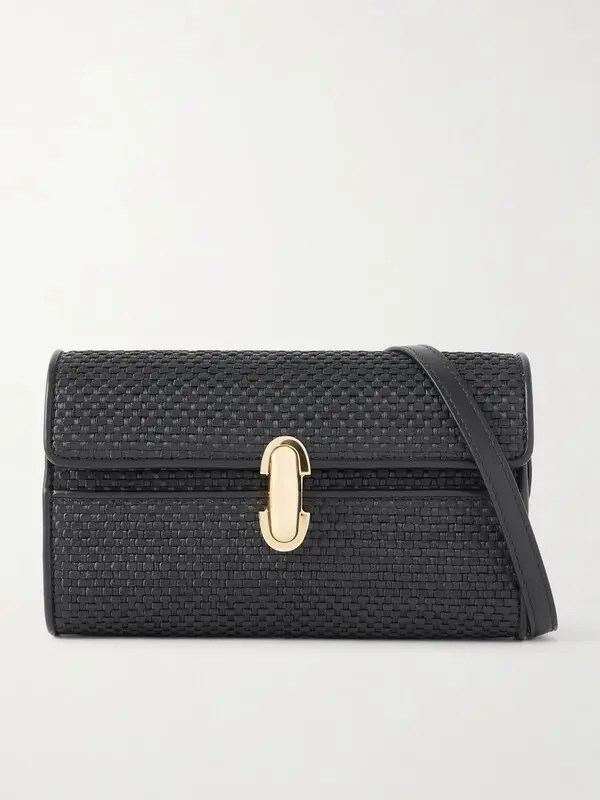 Savette Symmetry Leather-trimmed Raffia Shoulder Bag