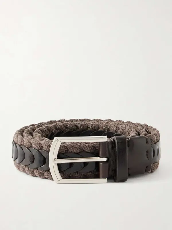 Brunello Cucinelli 3cm Leather-trimmed Braided Belt - Brown