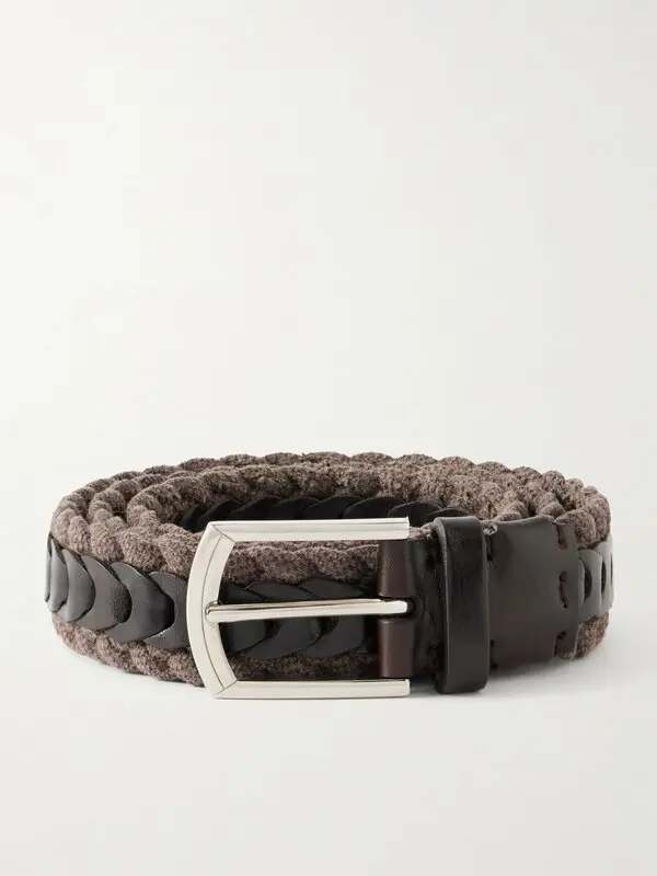 Brunello Cucinelli 3cm Leather-trimmed Braided Belt - Brown