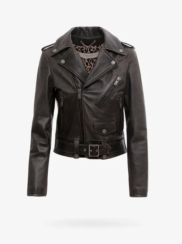 GOLDEN GOOSE Slim Fit Leather Biker Jacket - Black
