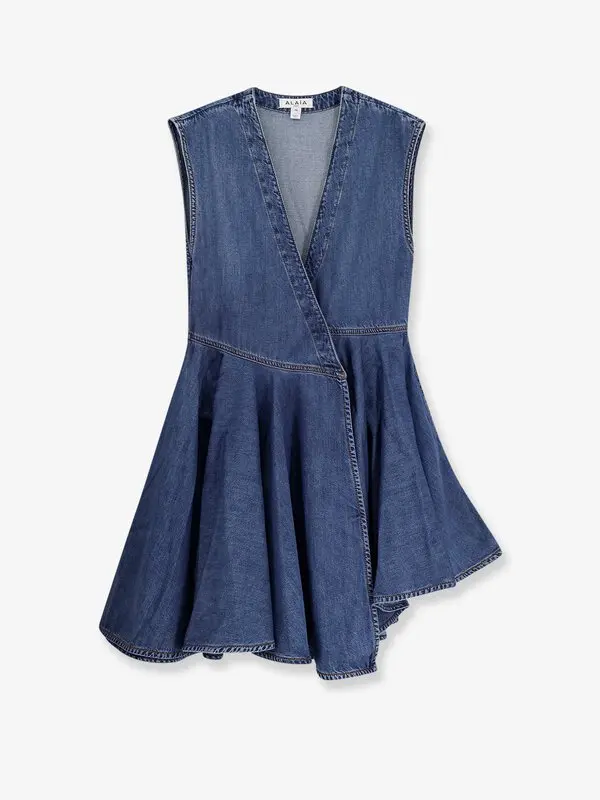 Alaïa Wrap Denim Dress - Blue