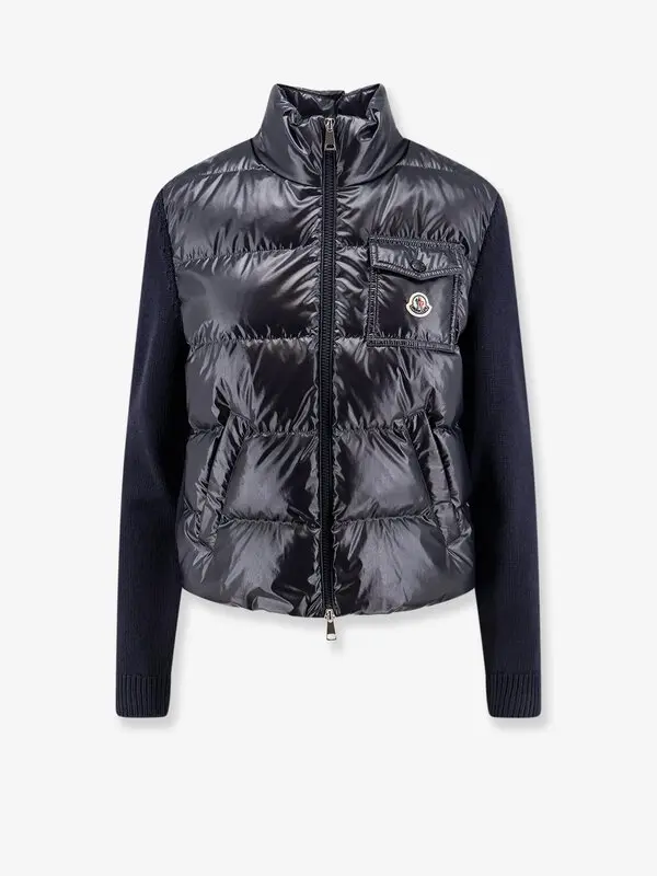 Moncler Down Jacket With Virgin Wool Inserts - Blue