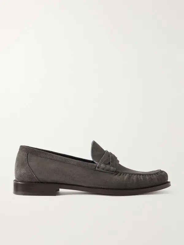 Brunello Cucinelli Suede Penny Loafers - Dark Gray