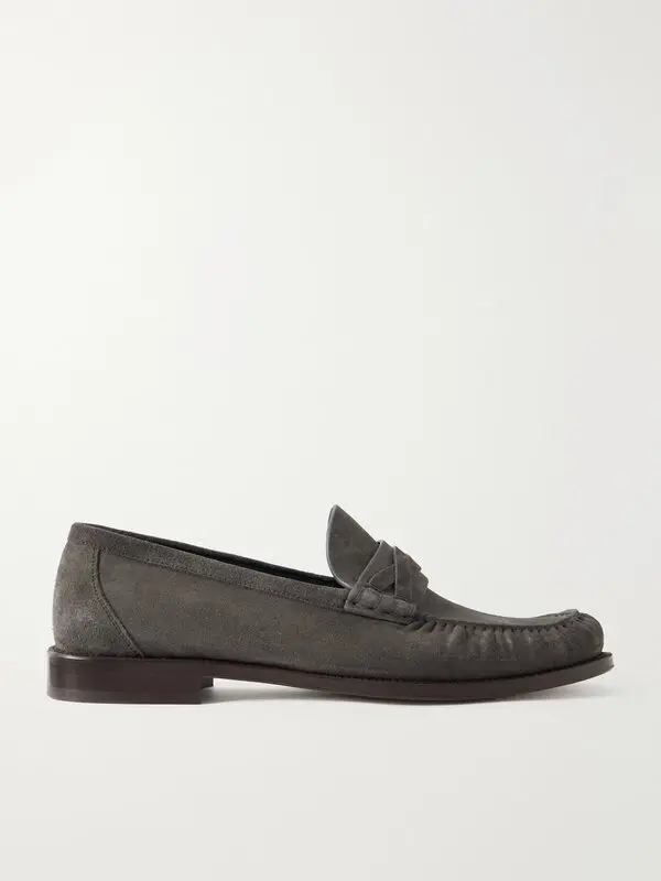 Brunello Cucinelli Suede Penny Loafers - Gray