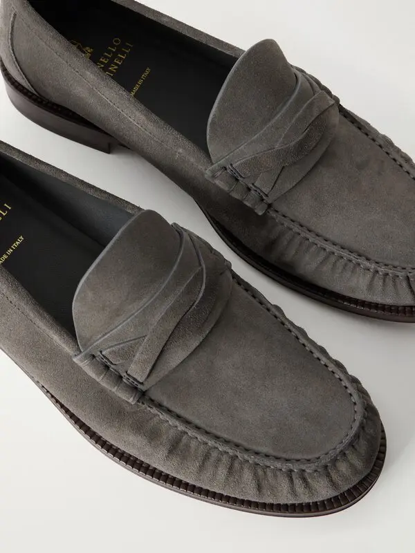 Brunello Cucinelli Suede Penny Loafers - Gray