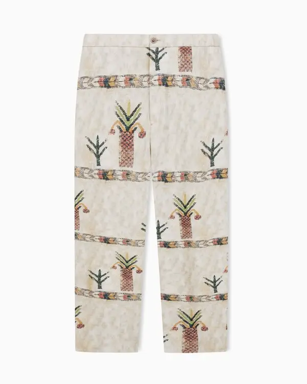 Giorgio Armani Flat Front Trousers In Lyocell And Silk With Print - Patterned