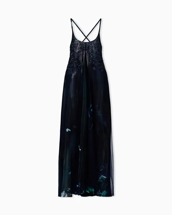 Giorgio Armani Long Dress In Embroidered Fabric And Printed Silk - Patterned