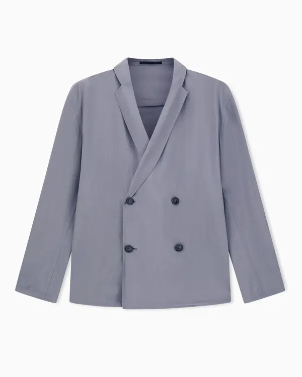 Giorgio Armani Double-breasted Jacket In A Silk And Linen Poplin - Grey