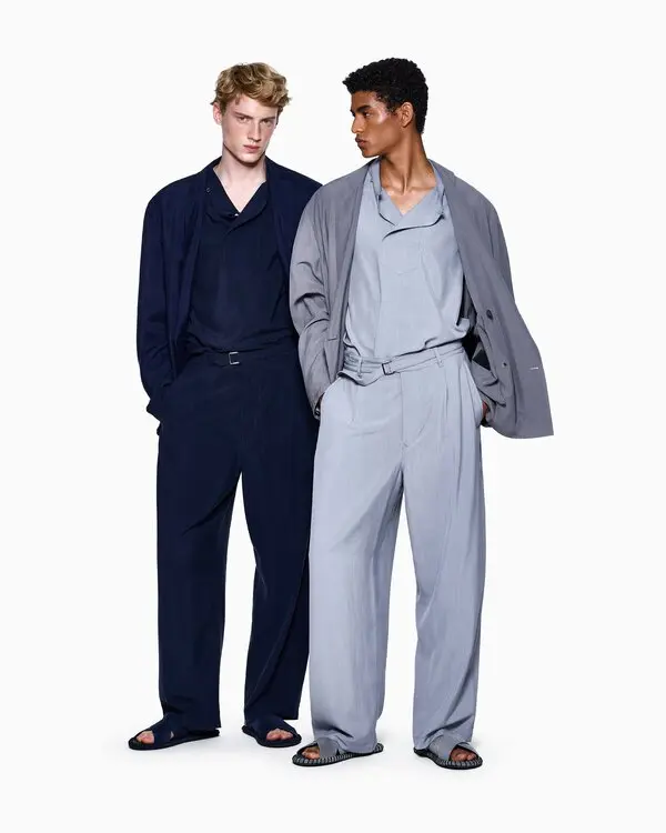 Giorgio Armani Double-breasted Jacket In A Silk And Linen Poplin