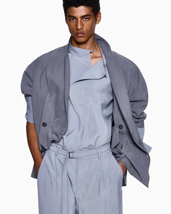 Giorgio Armani Double-breasted Jacket In A Silk And Linen Poplin