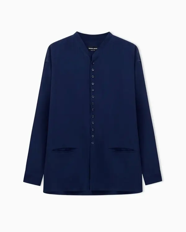Giorgio Armani Canneté Viscose Shirt - Navy Blue
