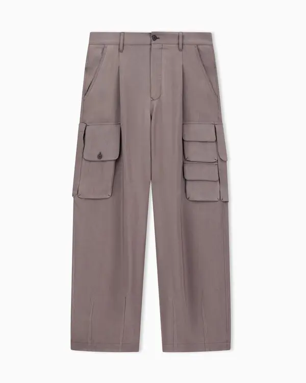 Giorgio Armani Multi-pocket Trousers In Faded Viscose Twill - Brown
