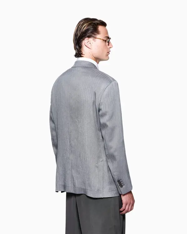 Giorgio Armani Double-breasted Jacket In A Viscose, Linen And Silk Chevron - Grey