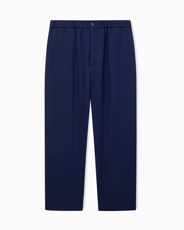 Giorgio Armani Viscose-canneté Flat-front Trousers - Navy Blue