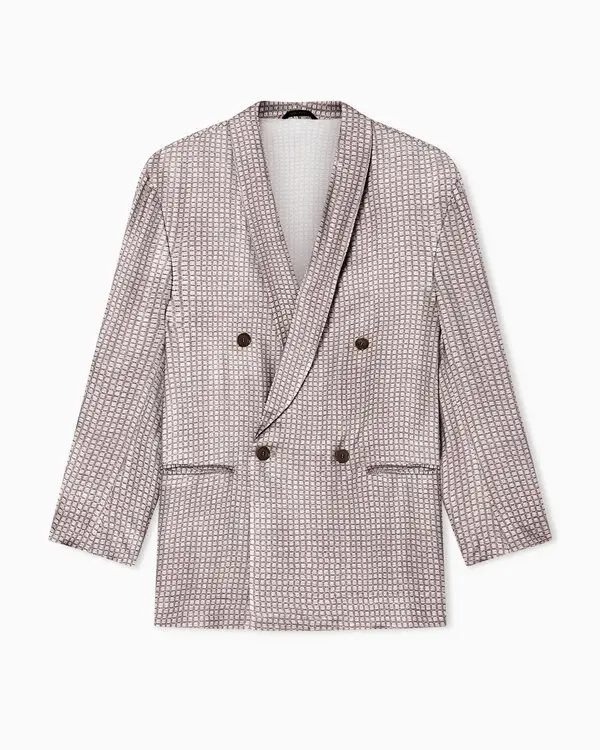 Giorgio Armani Double-breasted Jacket In Printed Viscose - Beige