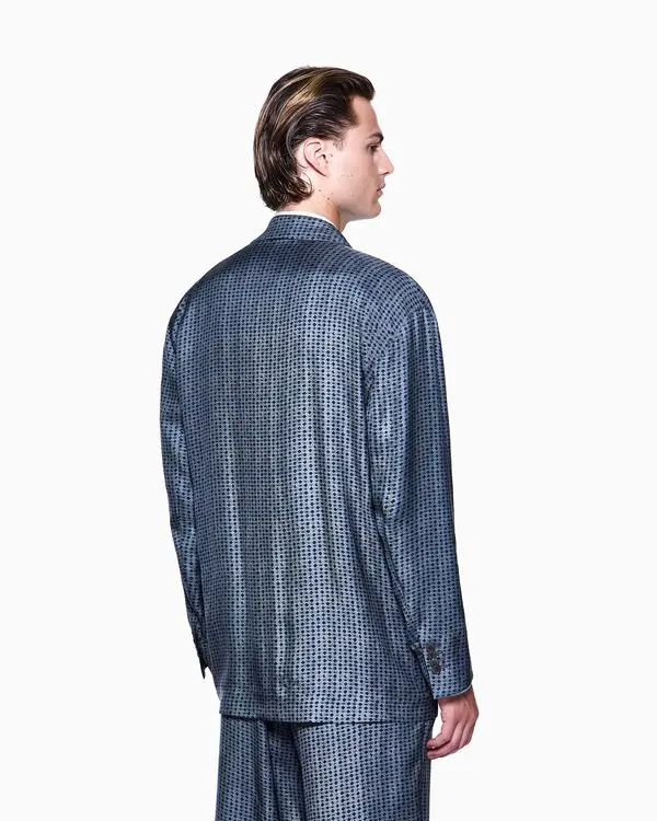 Giorgio Armani Double-breasted Jacket In Printed Viscose - Blue