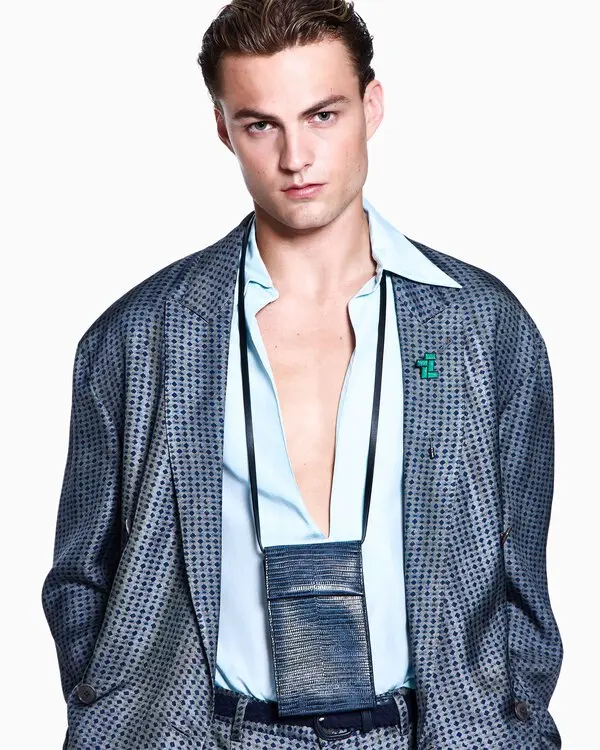 Giorgio Armani Double-breasted Jacket In Printed Viscose - Blue