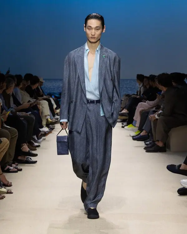 Giorgio Armani Double-breasted Jacket In Printed Viscose - Blue