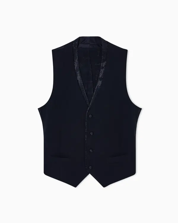 Giorgio Armani Single-breasted Waistcoat In Virgin Wool With Rhinestone Detail - Black