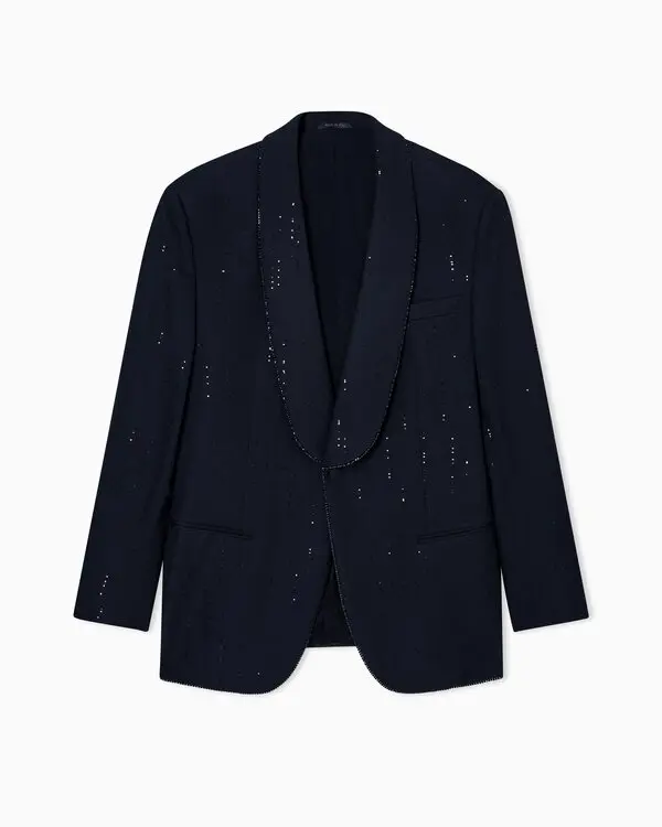 Giorgio Armani Soho Line Single-breasted Tuxedo Jacket In Virgin Wool With Sequins - Black