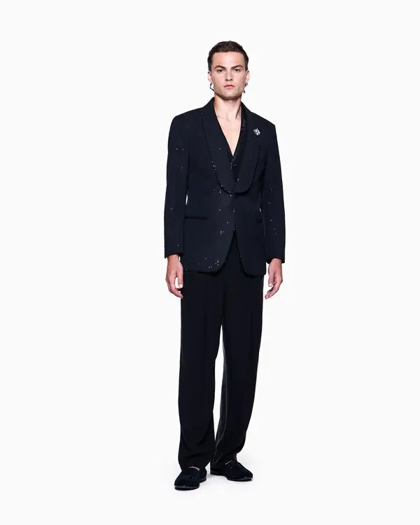 Giorgio Armani Soho Line Single-breasted Tuxedo Jacket In Virgin Wool With Sequins - Black